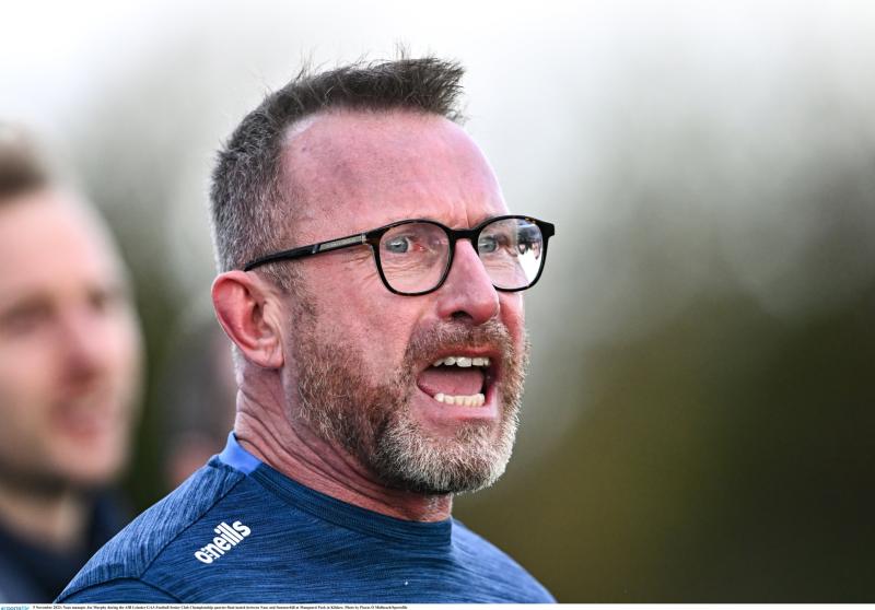 Naas manager Joe Murphy reacts to his side reaching the Leinster senior ...