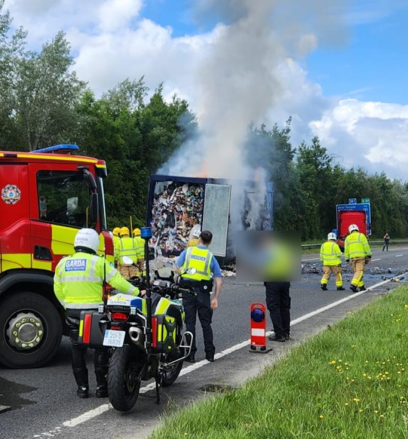 TRAFFIC: Section of motorway closed after HGV bursts into flames - Kildare Live